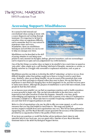 Accessing support | Royal Marsden Patient Information Library